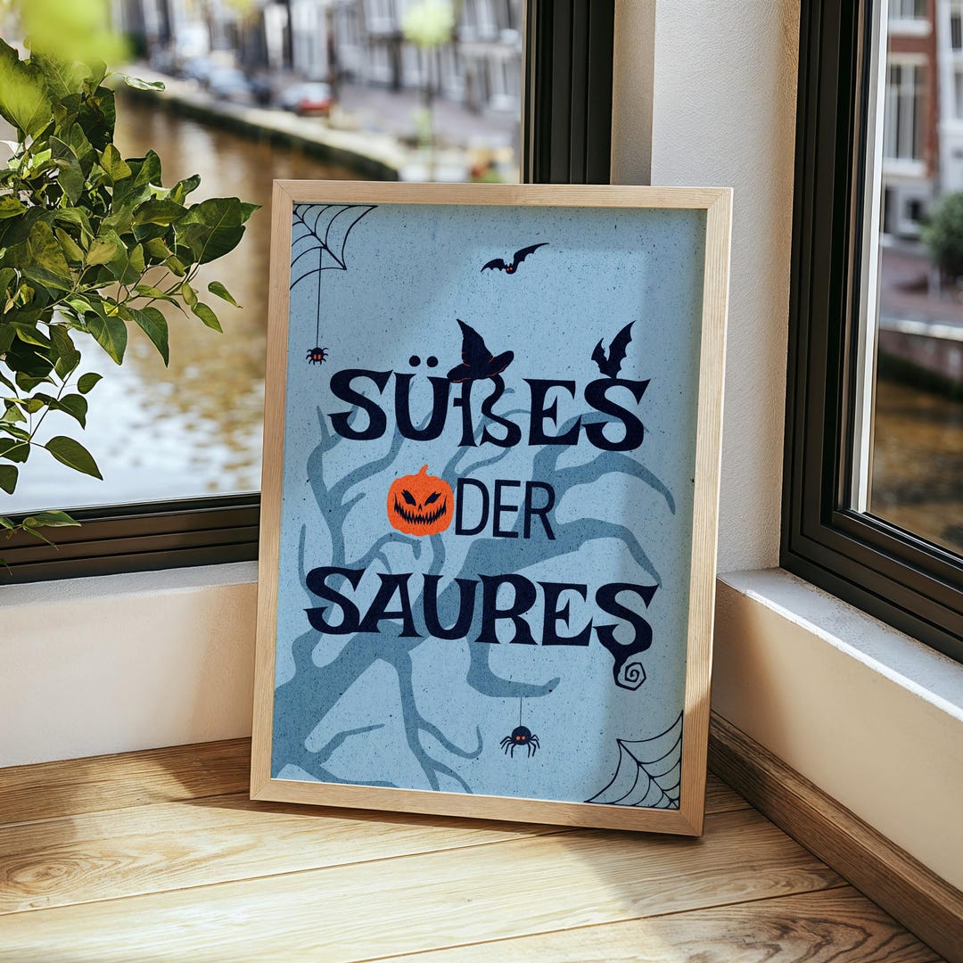 Süßes Oder Saures Halloween Poster – Spooky German Typography Print in ...
