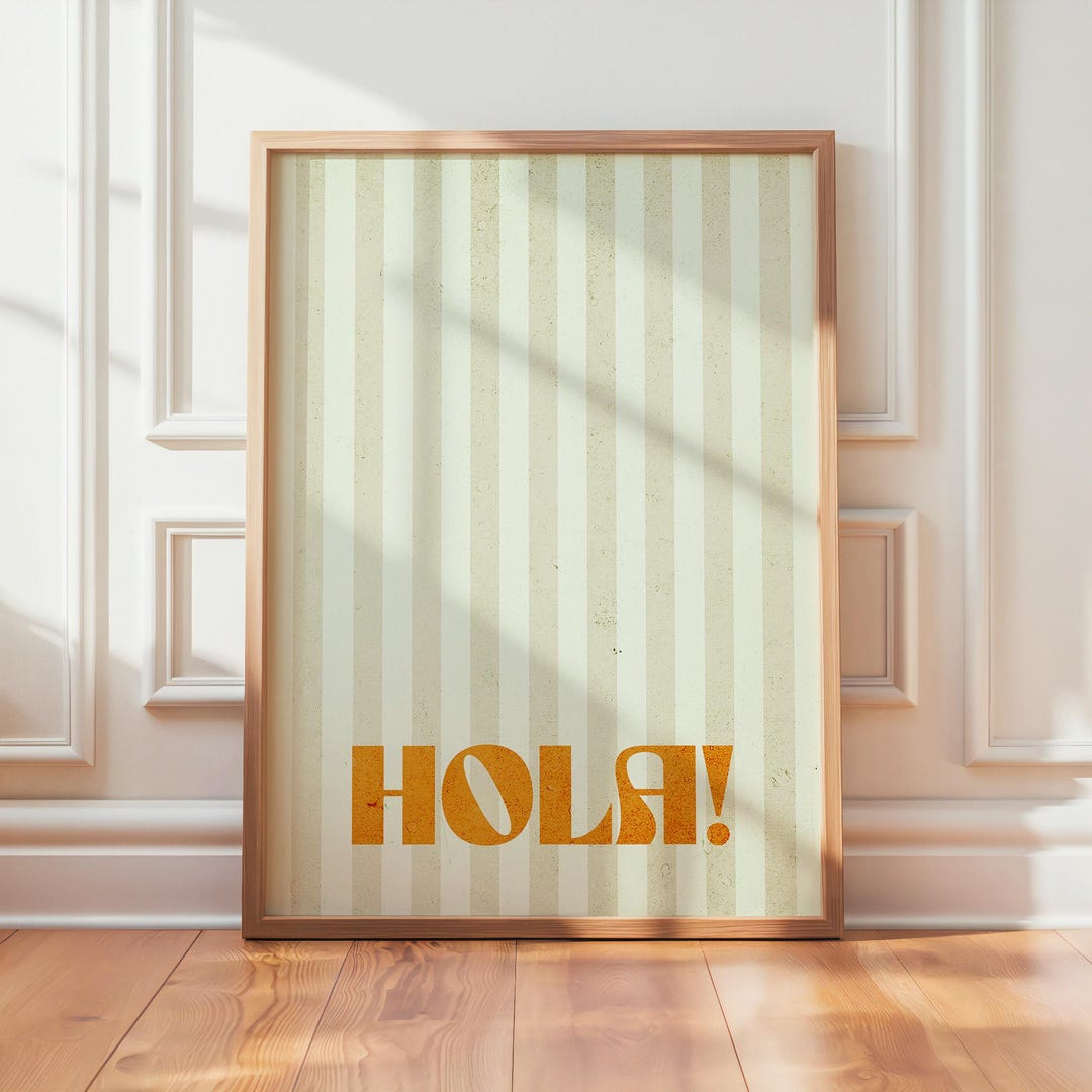 Hola Poster – Bold Spanish Typography Wall Art in Orange & Green Retro ...