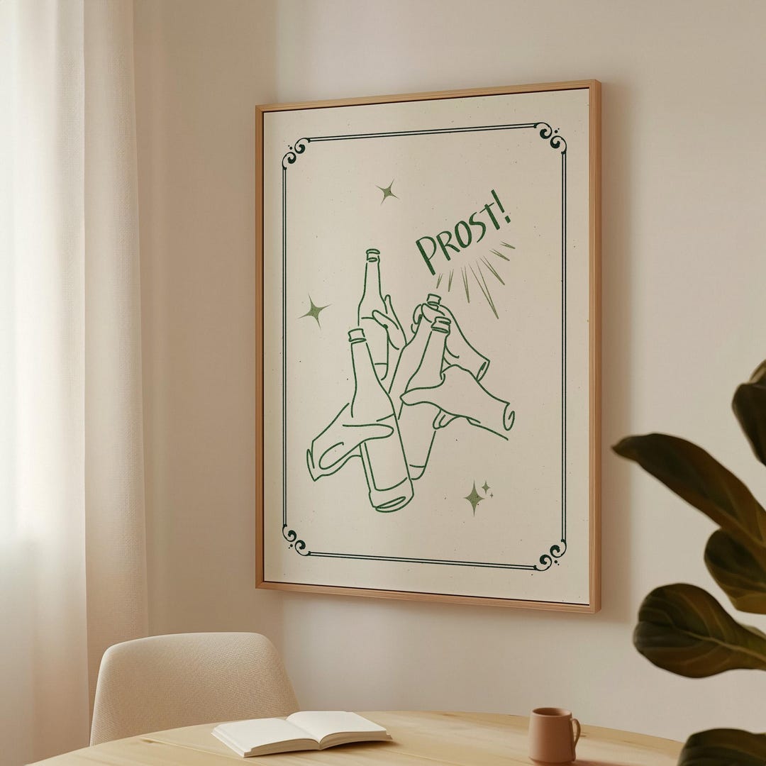 PROST Beer Cheers Poster – Minimalist Beer Bottle Wall Art With Vintage ...