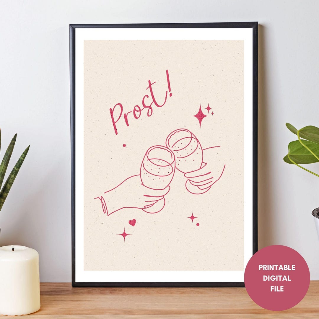 Prost Printable Wall Art - Cheers Print for Bar Cart or Kitchen Decor, Minimalist Bar Poster ...