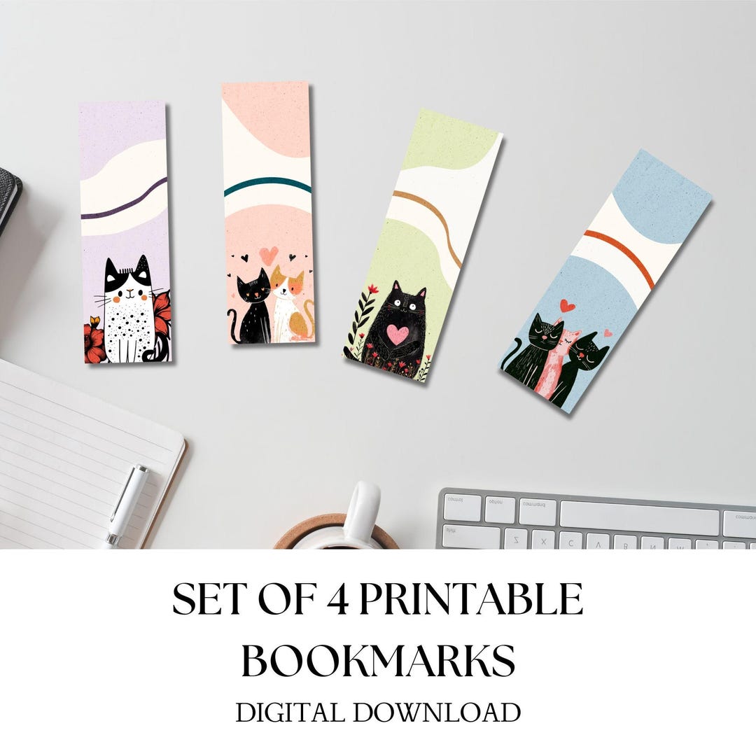 Printable Cat Bookmark Set - Cute Digital Bookmarks, Instant Download ...