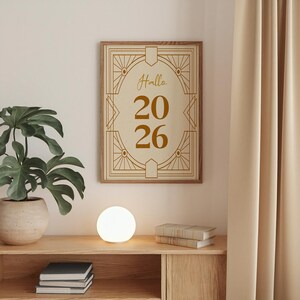 Art Deco New Year Poster – Hallo 2026 Print | Elegant Minimal Wall Art ...