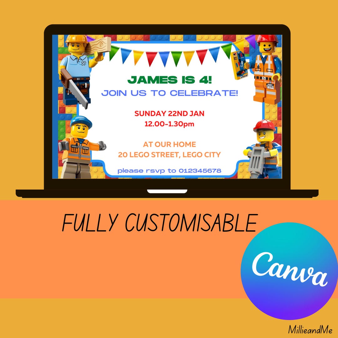 Lego City Birthday Party Invitation Fully Customisable - Etsy