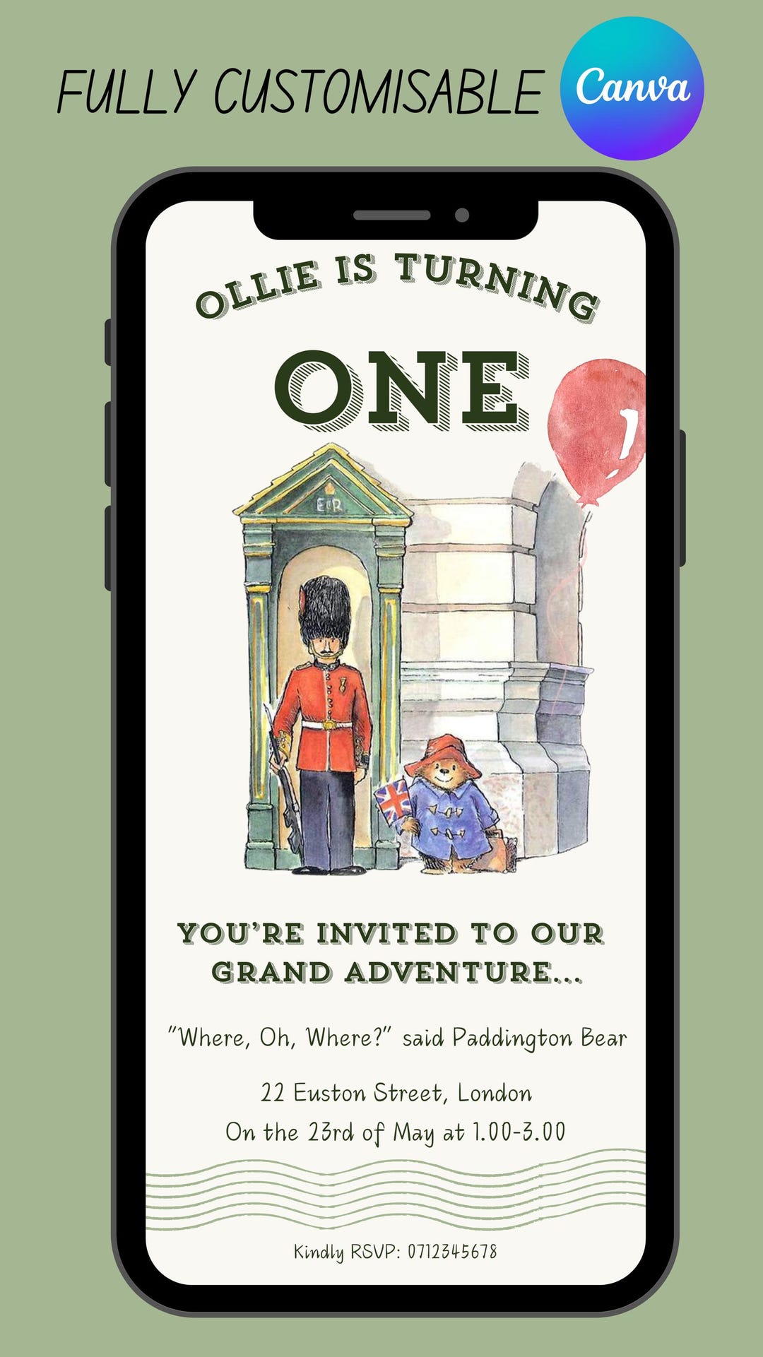 Paddington Bear London Birthday Party Invitation Digital Download ...