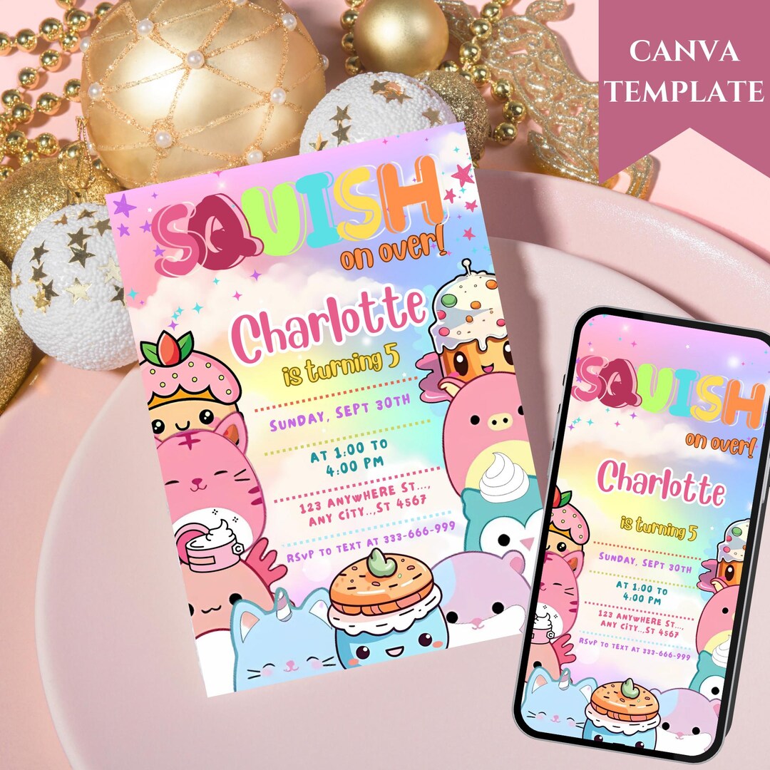 Editable Squishmallow Birthday Invitation, Squishmallow Invitation ...
