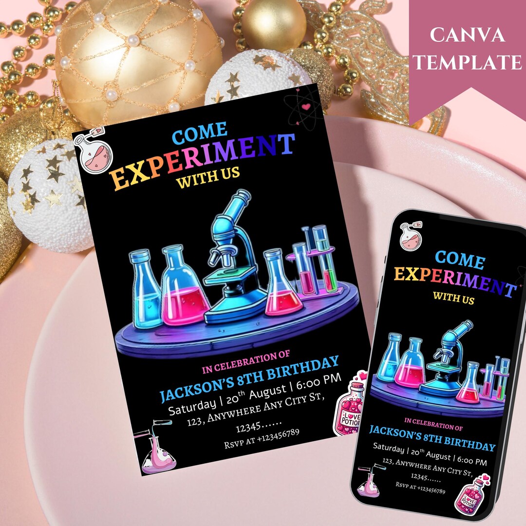 Editable Mad Science Birthday Invitation, Boy Girl Science Party ...
