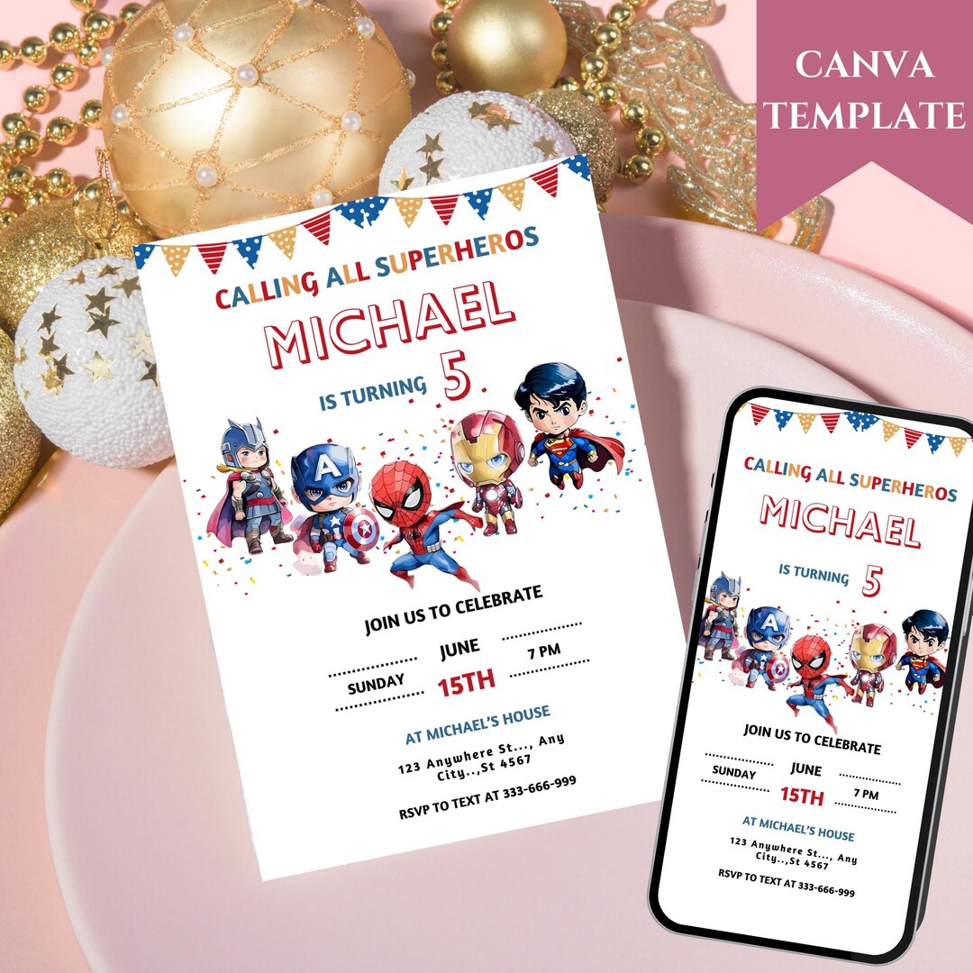 Editable Superheroes Birthday Invitation, Superhero Birthday Invite ...