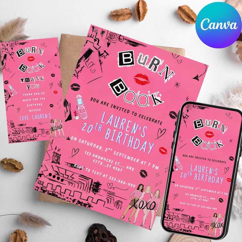 Mean Girls Inspired Birthday Invitation, Mean Girl's Night Party, Pink ...