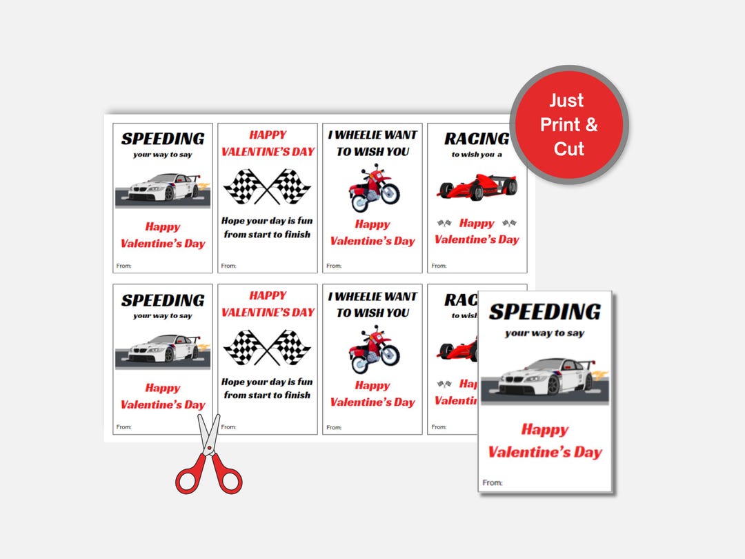 Valentine's Racing Exchange Trading Cards for Kids, Classroom Valentine ...