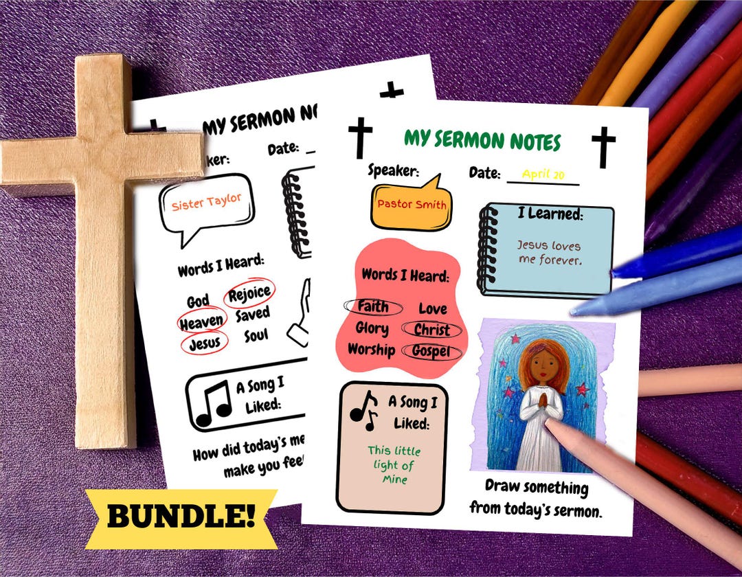 Kids Sermon Notes Bundle | Printable Praise and Worship Template | Kids ...