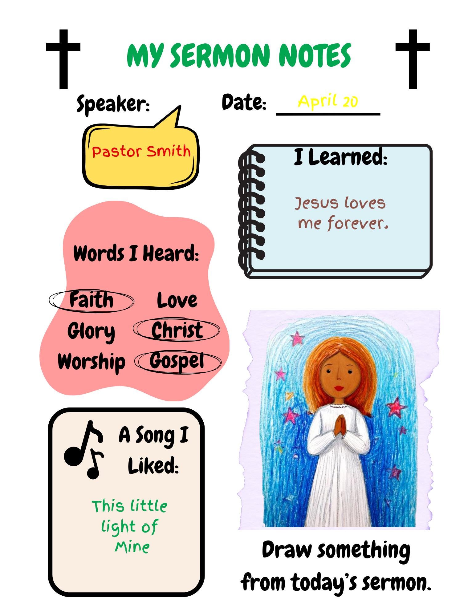 Kids Sermon Notes Bundle | Printable Praise and Worship Template | Kids ...