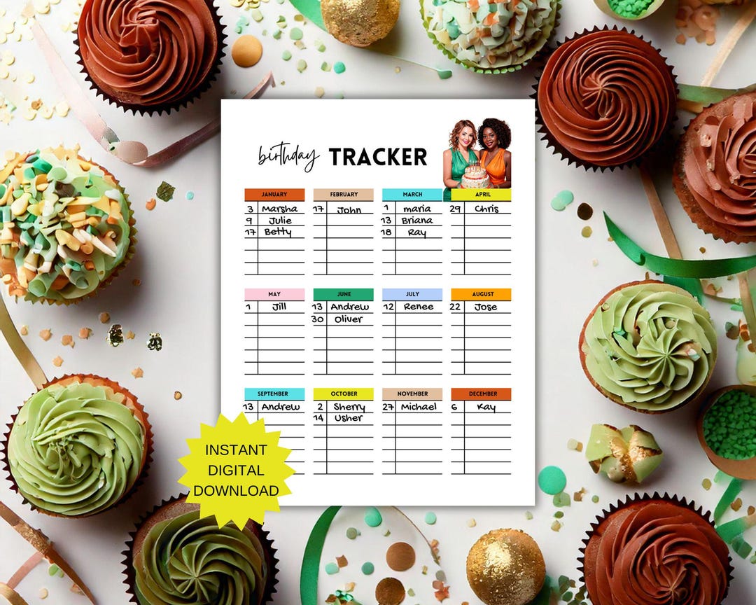 Birthday Tracker | Birthday Tracker Printable | PDF Birthday Calendar ...