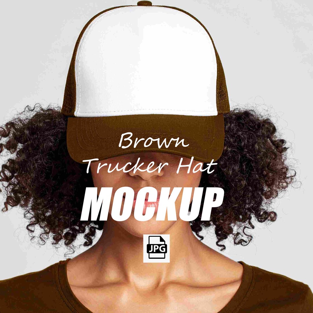 Brown Trucker Hat Mockup, Minimalist 5 Panel Mesh Cap, High Crown Hat ...