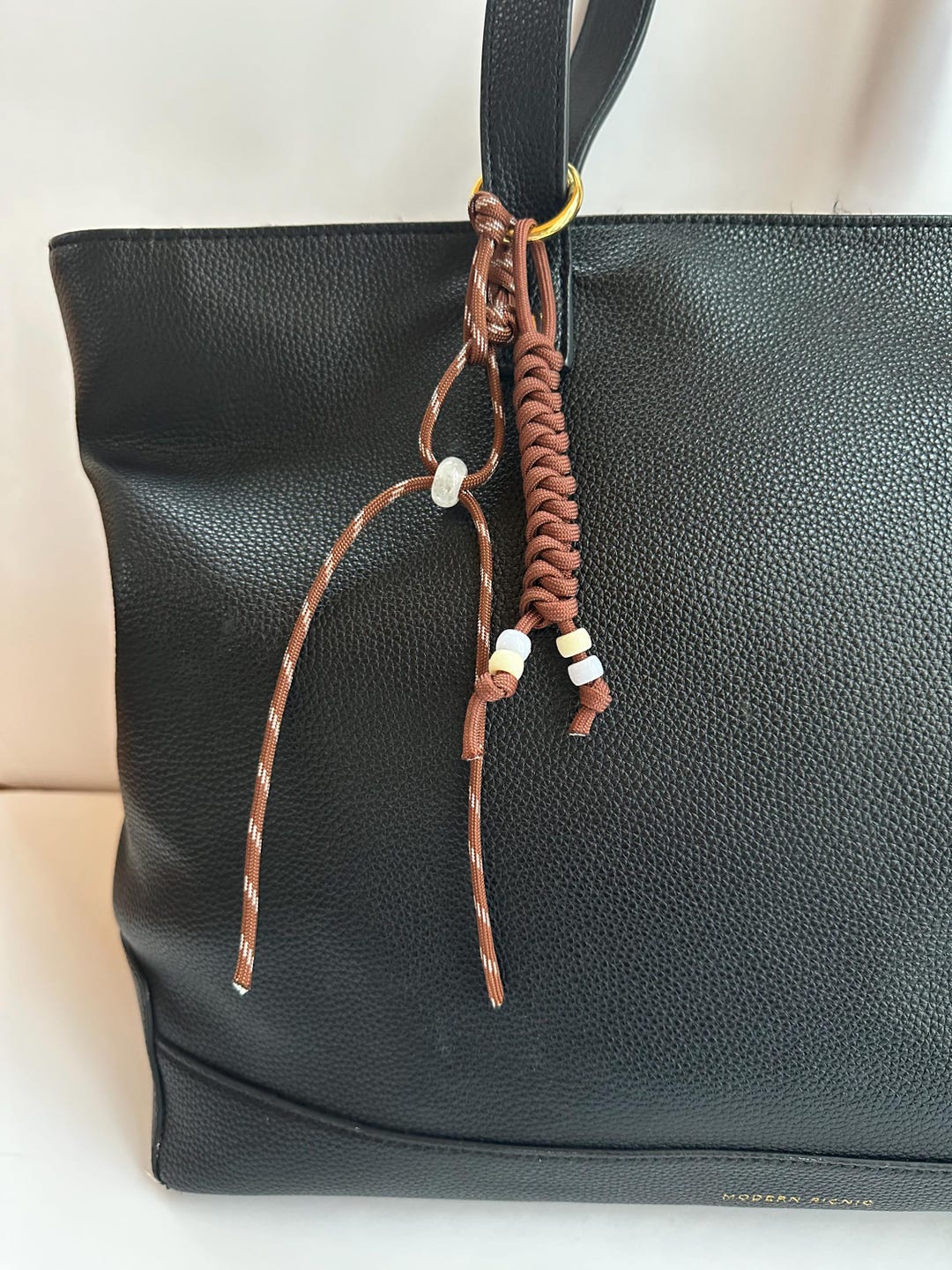 Brown Rope Bag Charm, Stylish Paracord Bag Keychain With White Beads ...