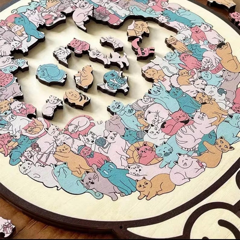 Cat Shaped Wooden Jigsaw Puzzle, Morandi Colors, 135 Piece - Etsy