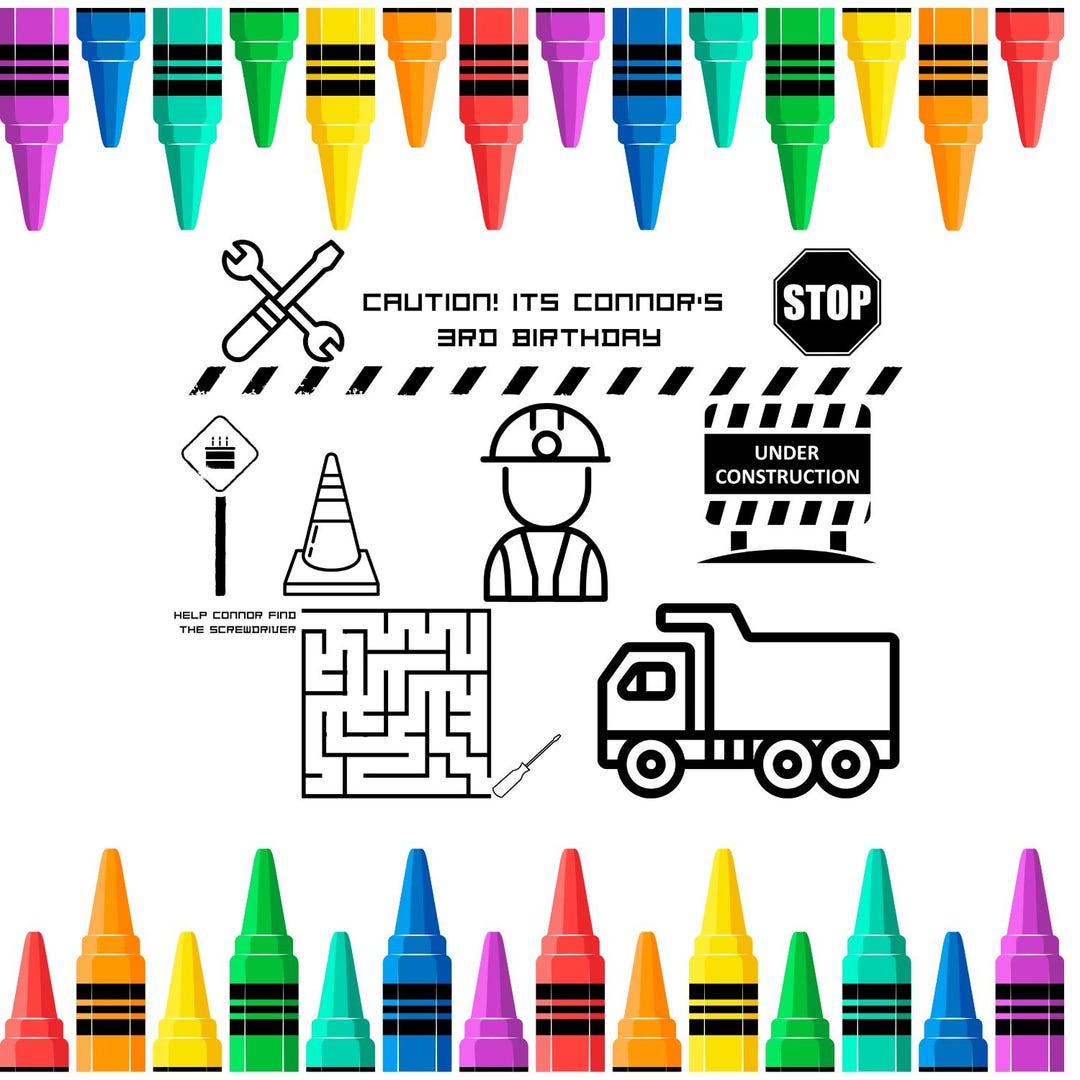 Editable Construction Coloring Page Printable Template Birthday ...