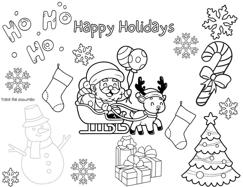 Happy Holidays Coloring Page Printable Template Birthday or Holiday ...