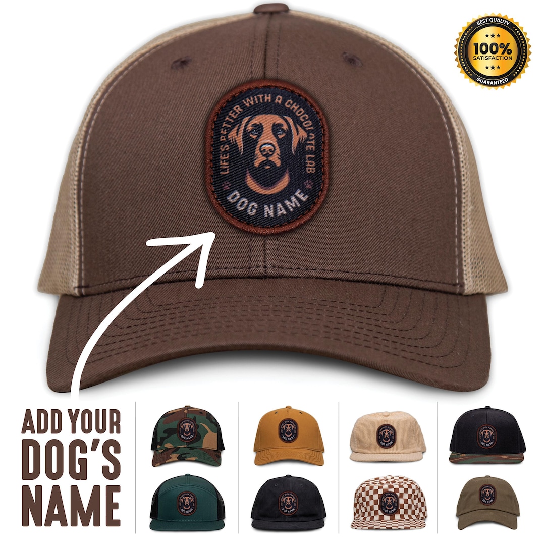 Chocolate Lab Personalized Hat, Custom Dog Baseball Cap, Pet Portrait ...