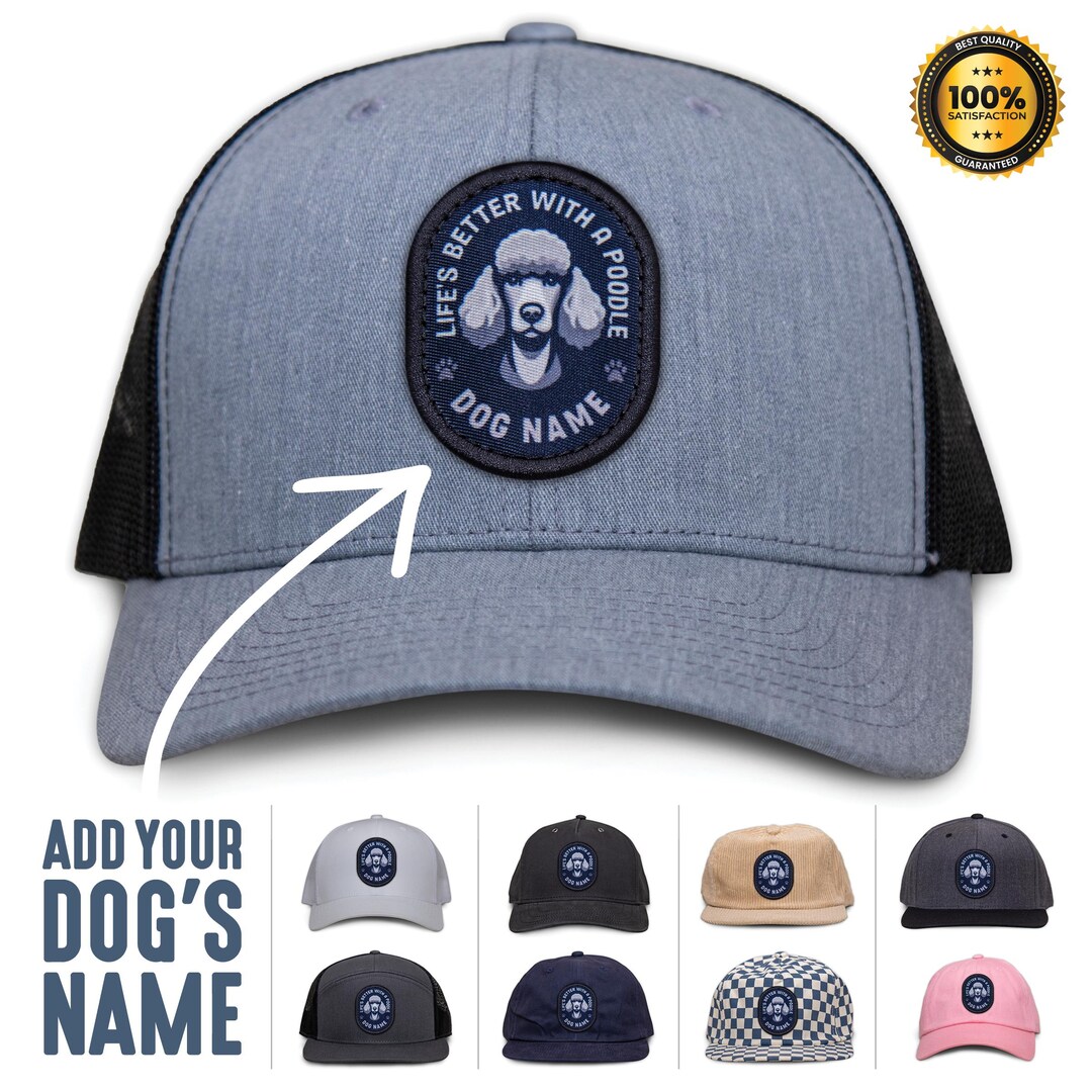 Grey Standard Poodle Dog Personalized Hat, Custom Dog Hat, Baseball Cap ...