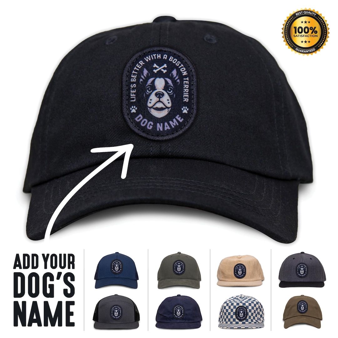 Boston Terrier Personalized Hat, Custom Dog Baseball Cap, Pet Portrait ...