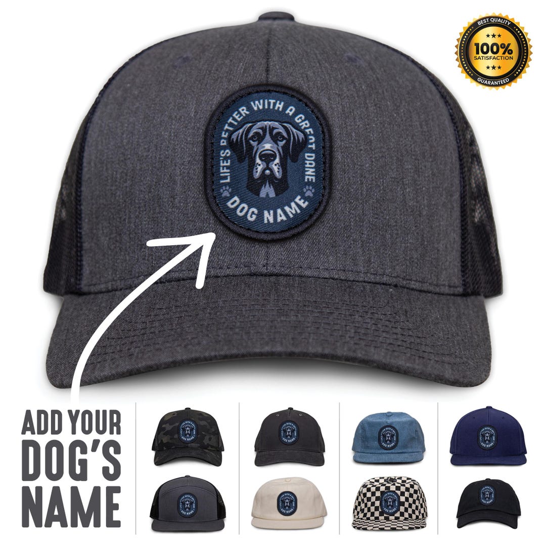 Great Dane Personalized Hat, Custom Dog Baseball Cap, Pet Portrait ...