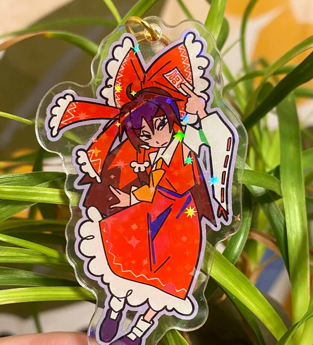 Reimu Hakurei Keychain 3 Inch Star Holographic Touhou Project - Etsy