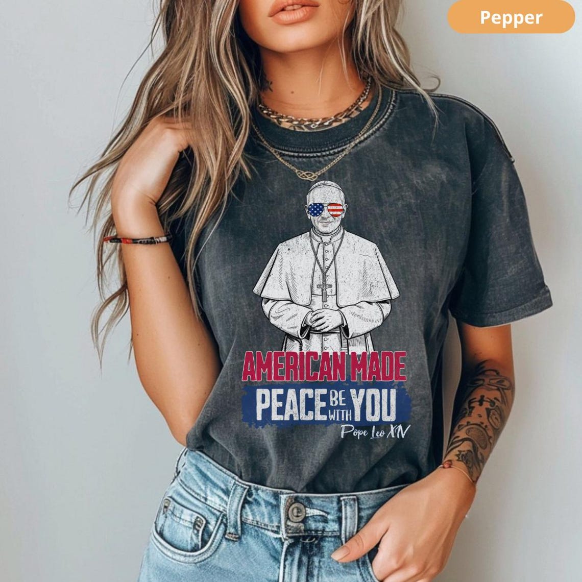 Distressed American Made Pope Leo XIV Unisex Shirt, Peace Be With You ...