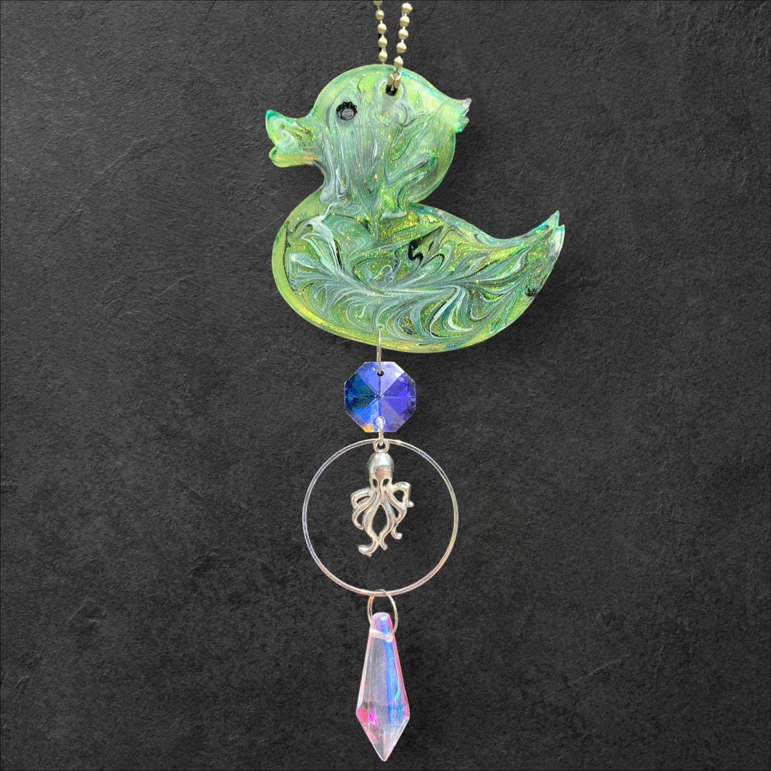 Green Cosmic Duck UV Resin Suncatcher Car Dangle Rearview Mirror ...
