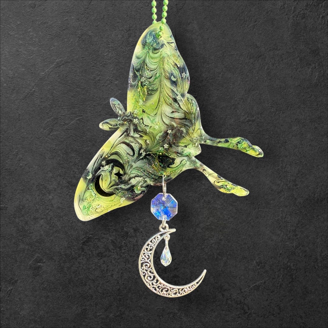 Luna Moth Suncatcher: Glow in the Dark Resin Mobile With Crystal Charm ...