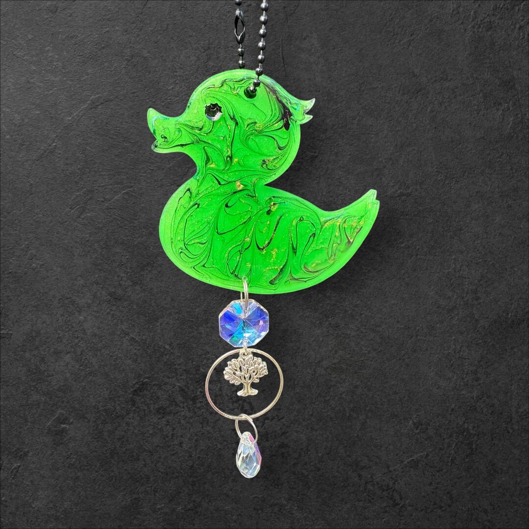 Glow in the Dark Green Duck Suncatcher: UV Resin Car Ornament Tree ...