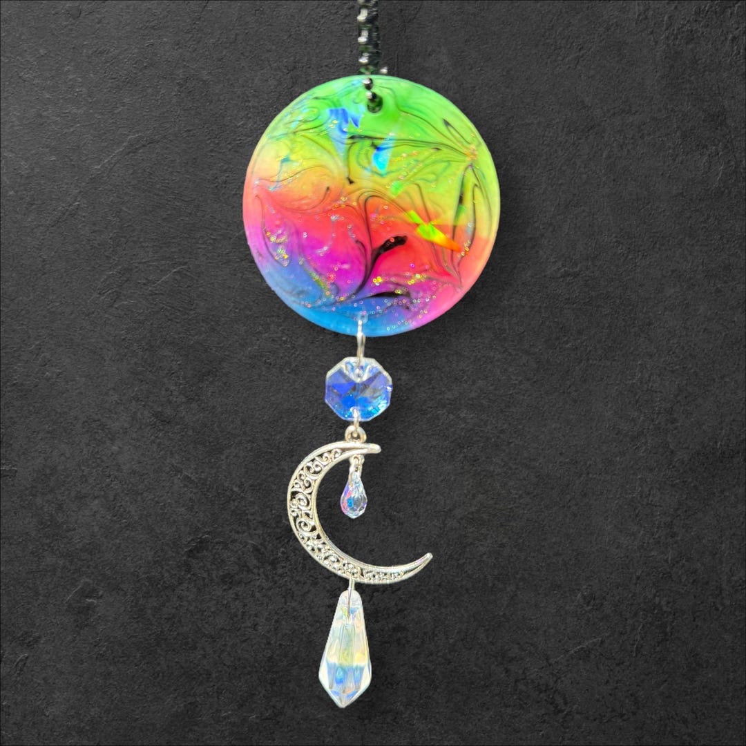 Glow in the Dark Comic Resin Suncatcher With Crystal Glass Charms ...