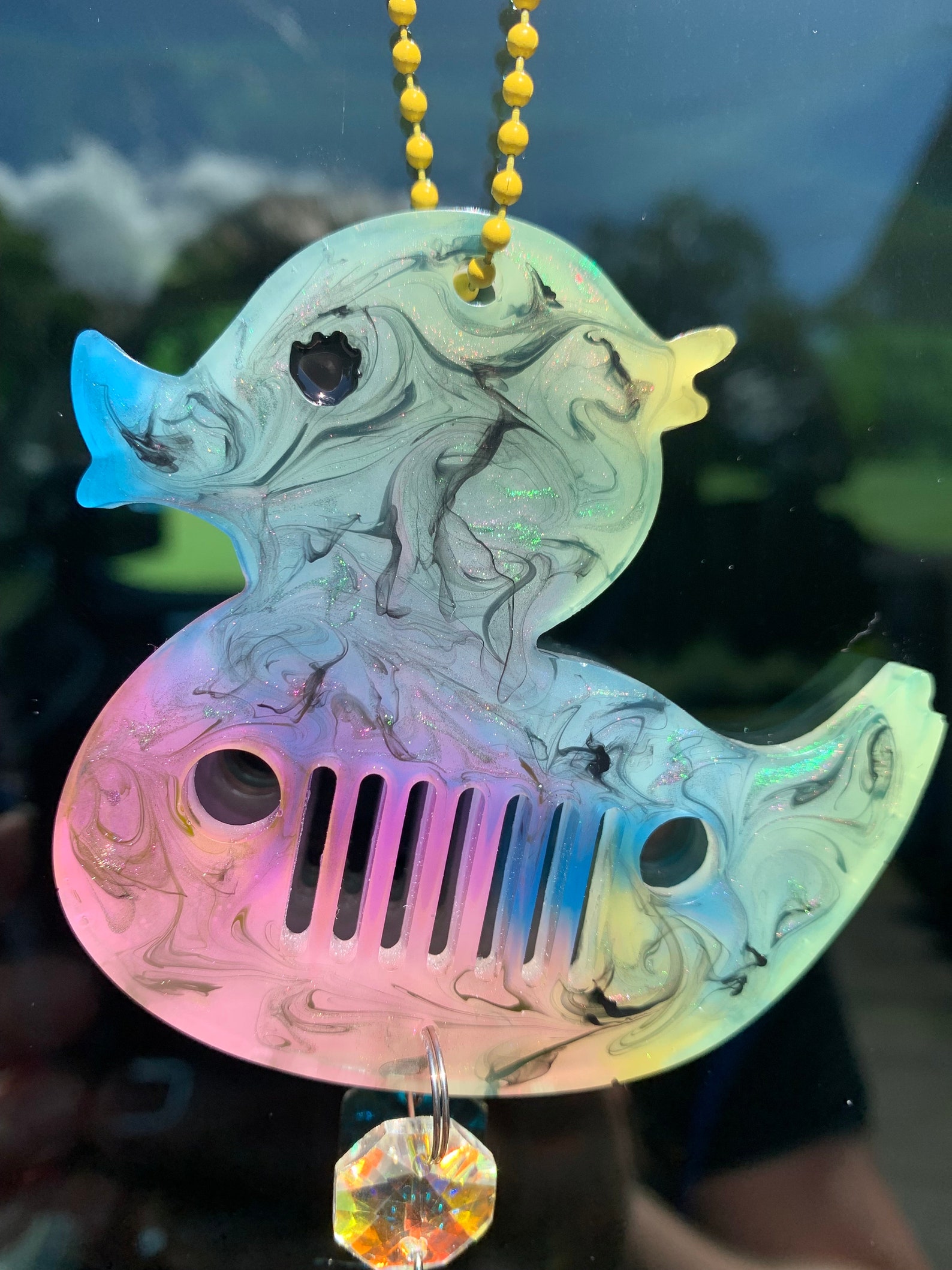 Glow in the Dark Cosmic Duck Crystal Suncatcher Gift Accessory Car ...
