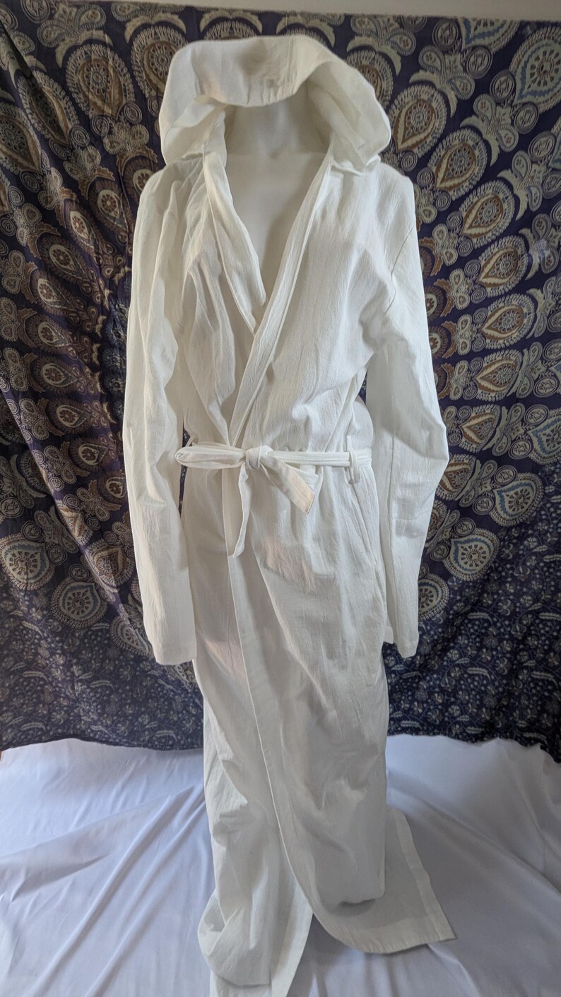 Long White Ceremony Robe With Hood and Pockets – 100% Cotton – Sacred ...