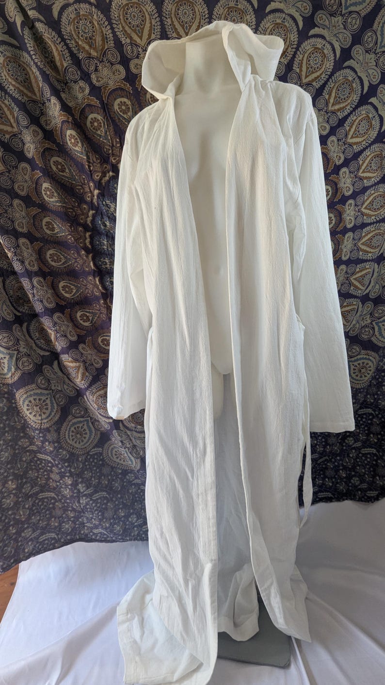 Long White Ceremony Robe With Hood and Pockets – 100% Cotton – Sacred ...