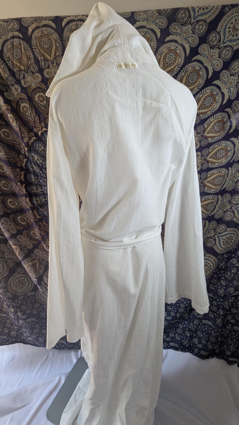 Long White Ceremony Robe With Hood and Pockets – 100% Cotton – Sacred ...