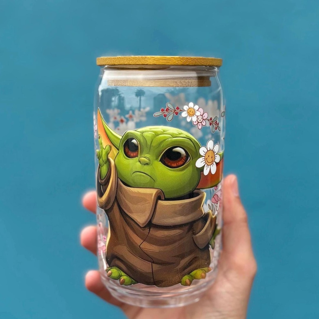 Baby Yoda Glass Cup, Star Wars Cartoon Drinkware, Gift for Fans - Etsy