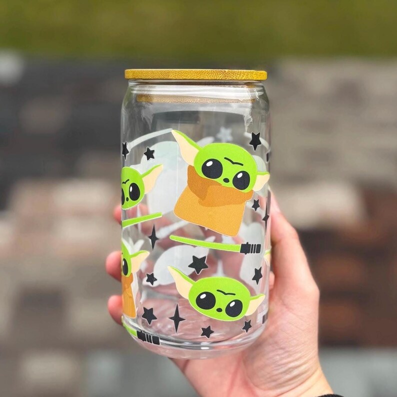 Baby Yoda Glass Cup, Star Wars Cartoon Drinkware, Gift for Fans - Etsy