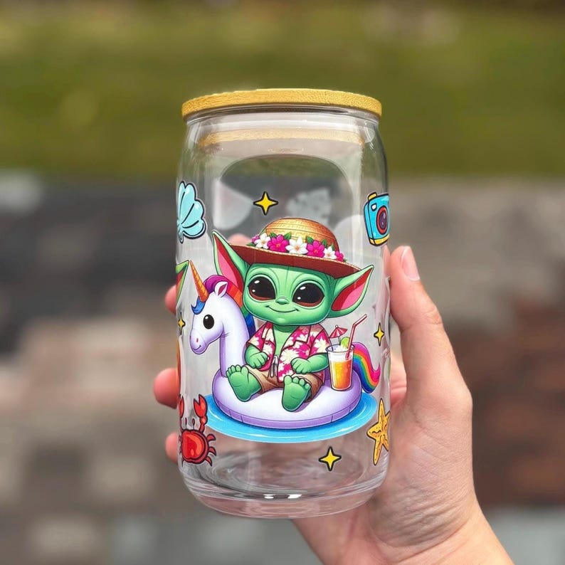 Baby Yoda Glass Cup, Star Wars Cartoon Drinkware, Gift for Fans - Etsy