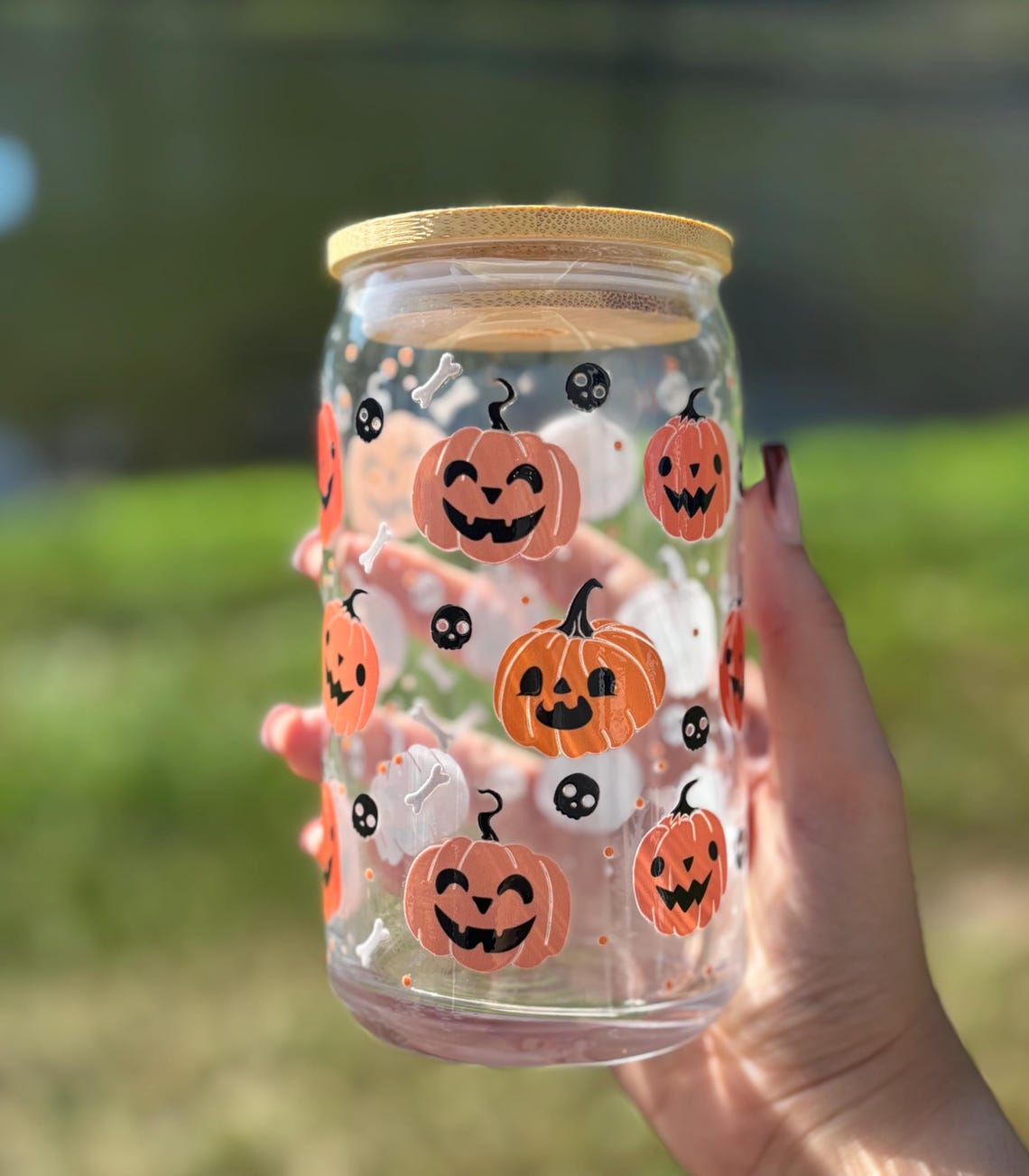 Pumpkin Face Glass Cup, Halloween Tumbler Drinkware, Spooky Fall Cup ...