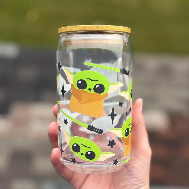 Baby Yoda Glass Cup, Star Wars Cartoon Drinkware, Gift for Fans - Etsy
