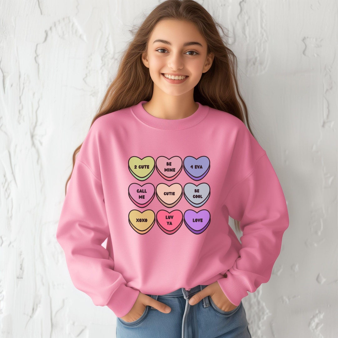 Valentine Conversation Hearts Youth Sweatshirt, Trendy Fun Kids Jumper ...