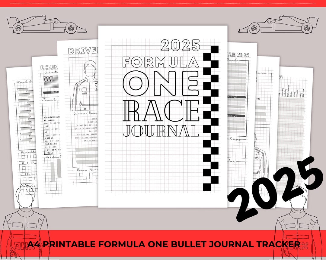 2025 Formula One Race Tracker Book, F1 Hand-drawn Bullet Journal, 65 ...