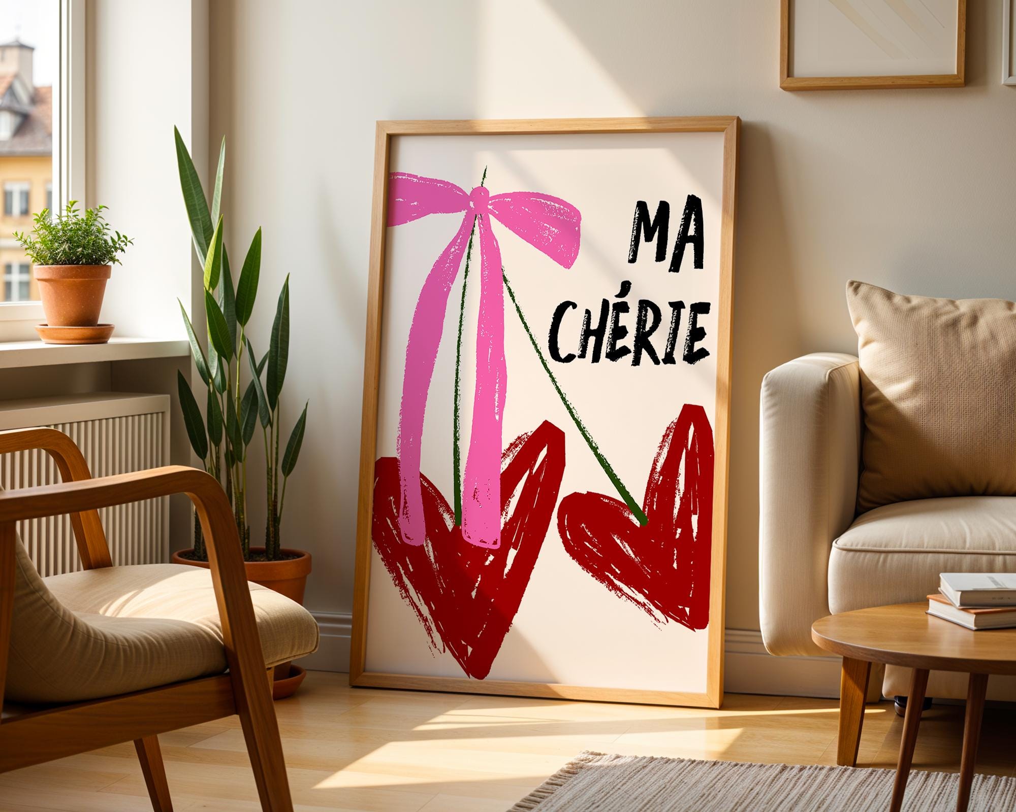 Ma Chérie Cherry Poster Digital Print, Trendy Wall Art, Retro Wall Art ...