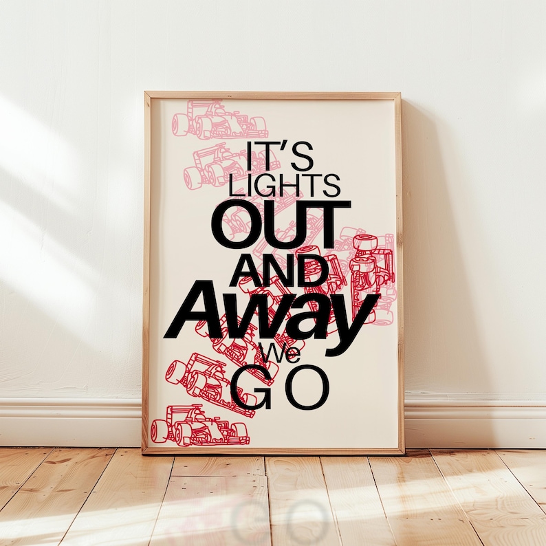 Formula 1 Quote Art Lights Out and Away We Go, F1 Wall Art, Wall ...