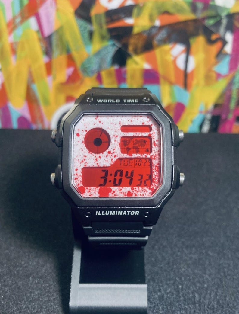 Custom Painted Casio World Time Watch "bloodred2" - Etsy