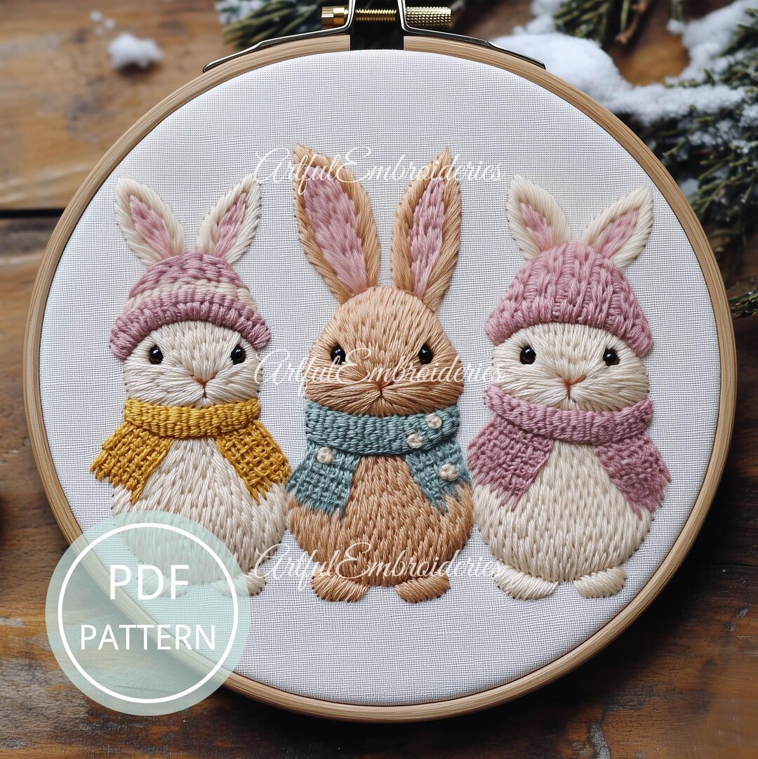 Winter Rabbits Embroidery Pattern: DIY Animal Embroidery (PDF) - Etsy