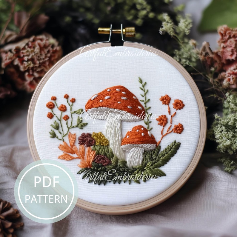 Mushroom Pattern, PDF Files, Downloadable, Digital Download, Embroidery ...