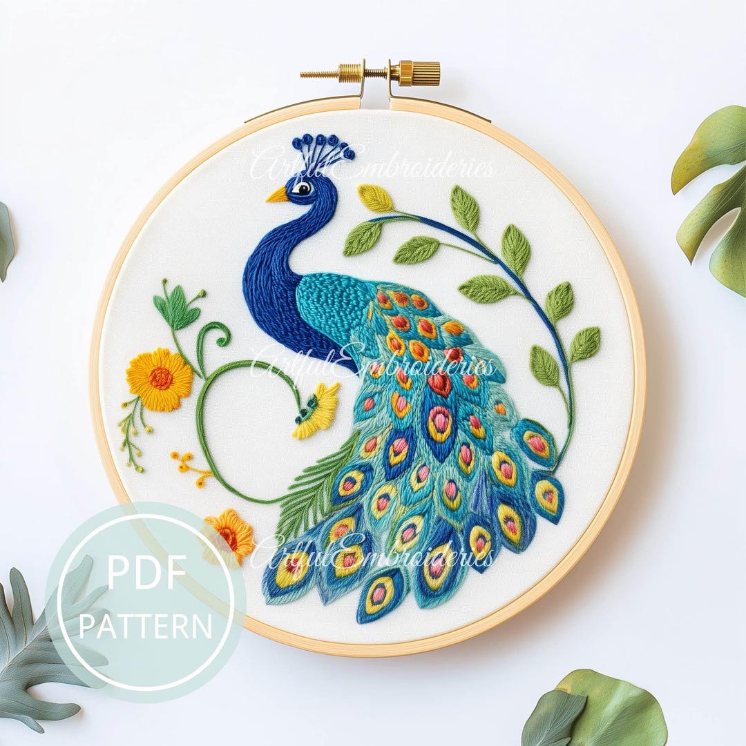 Peacock Embroidery Pattern: Elegant Feather Design (PDF Download) - Etsy