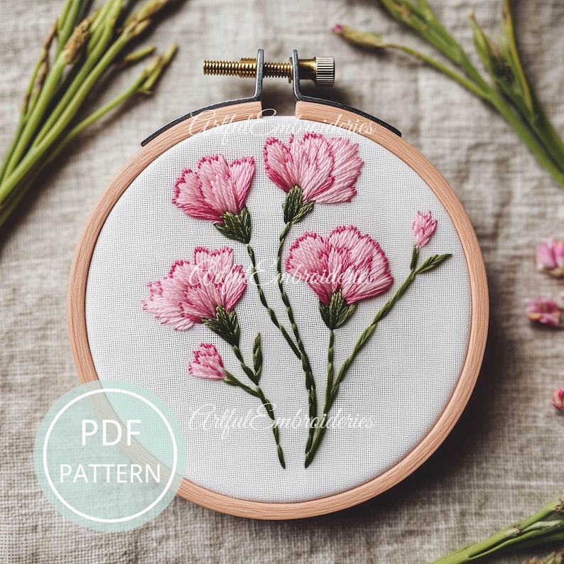 Pink Carnation Pattern, PDF Files, Downloadable, Digital Download ...