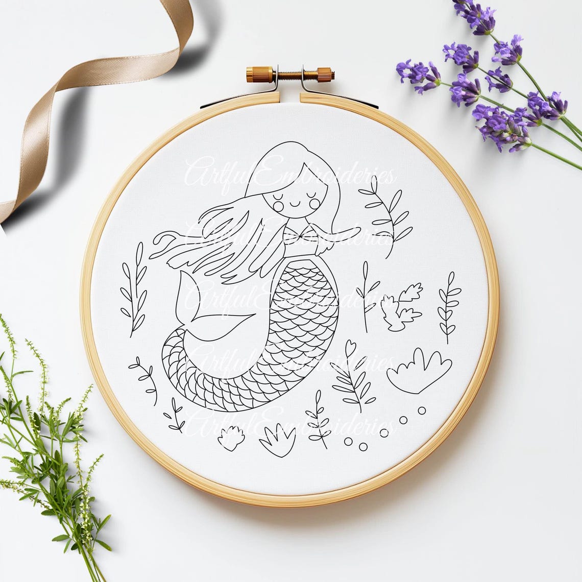 Mermaid Hand Embroidery Pattern, Mermaid Fairy Pattern, Fairy Tale ...